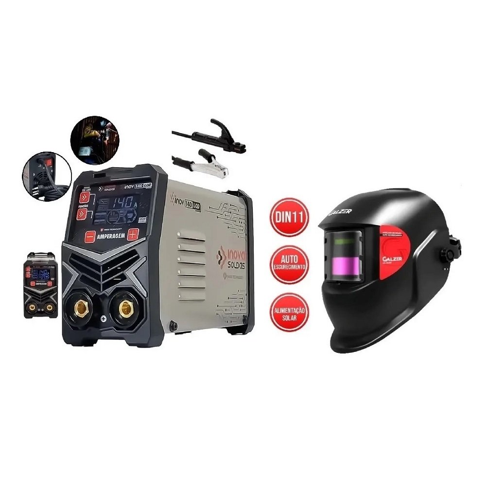 MAQUINA SOLDA INVERSORA 220V VISOR DIGITAL LCD 140A TIG + MASCARA ...