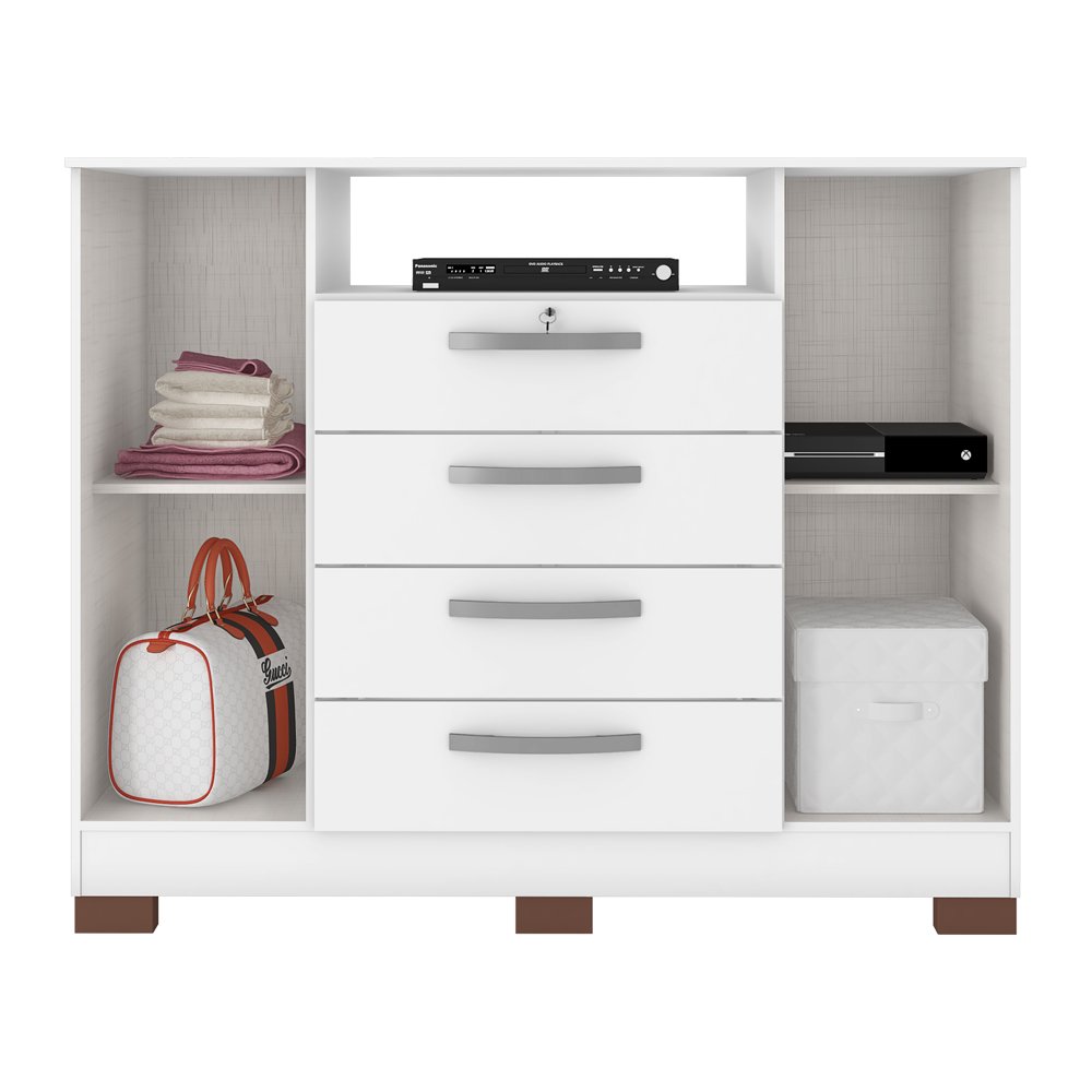 Cômoda Rack Madri 2 Portas 4 Gavetas Incorplac Cor Branco | MadeiraMadeira