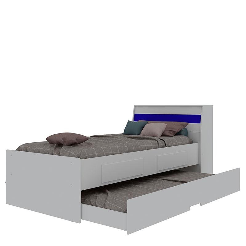 Cama de Solteiro Bibox com Auxiliar Teen Gelius Branco/Azul | MadeiraMadeira