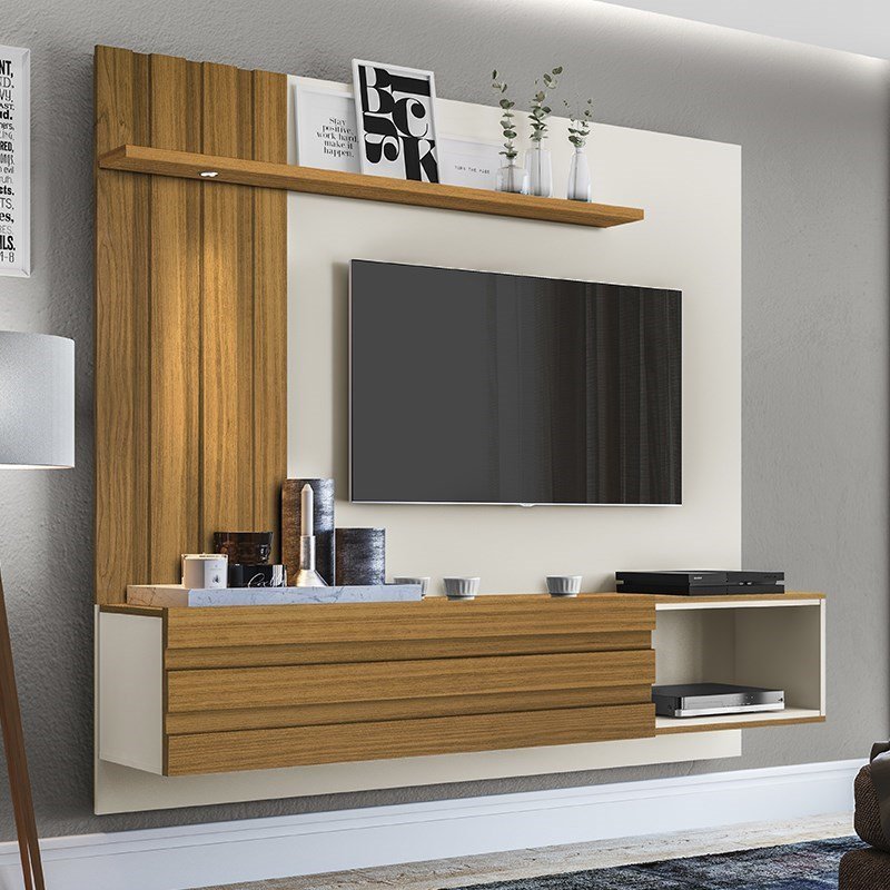 Painel Home para TV São Paulo Carvalho/Off White - PR Móveis ...