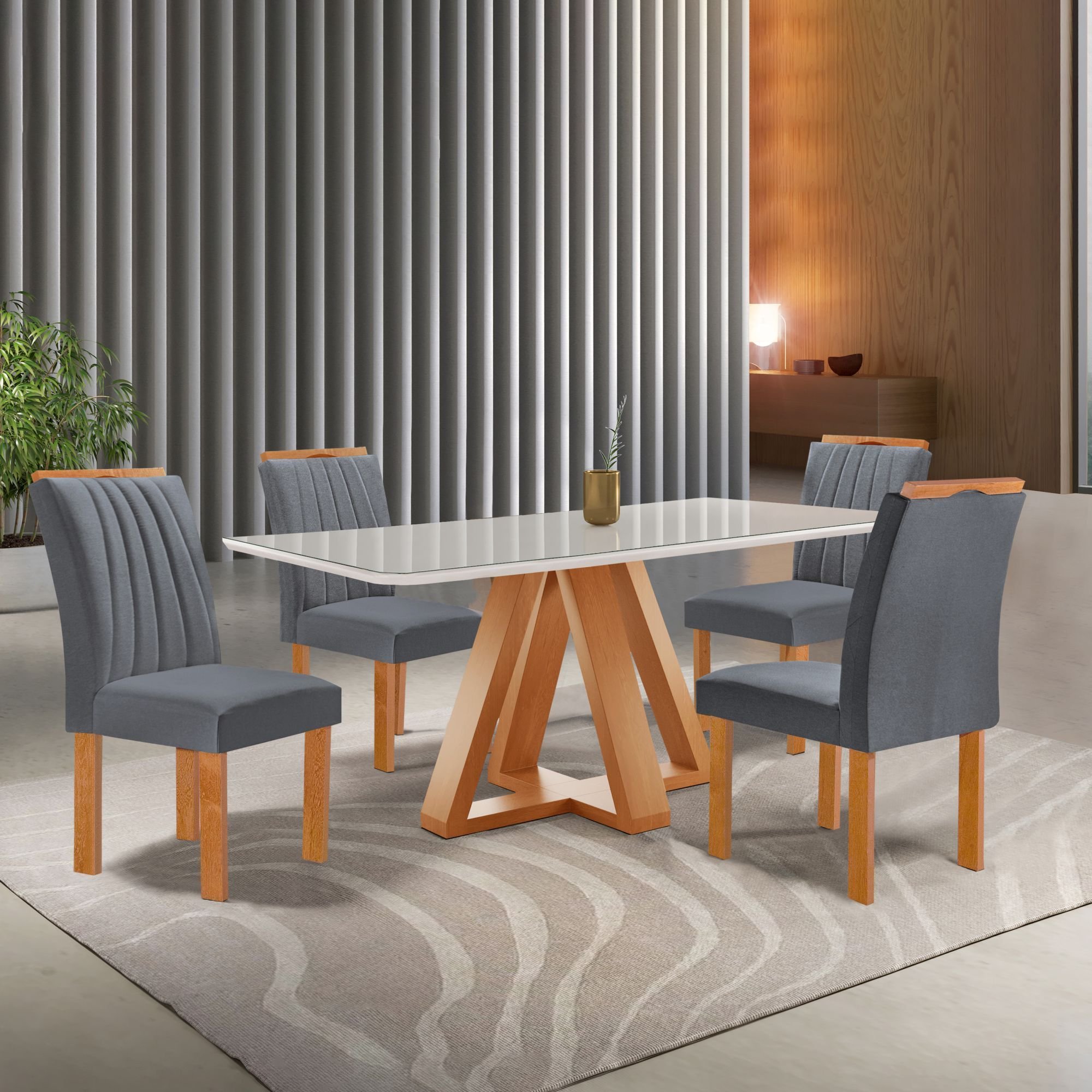 Conjunto Mesa Tampo Smart Plus Vidro Kyra 120CMX90CM 4 Cadeiras Arizona ...