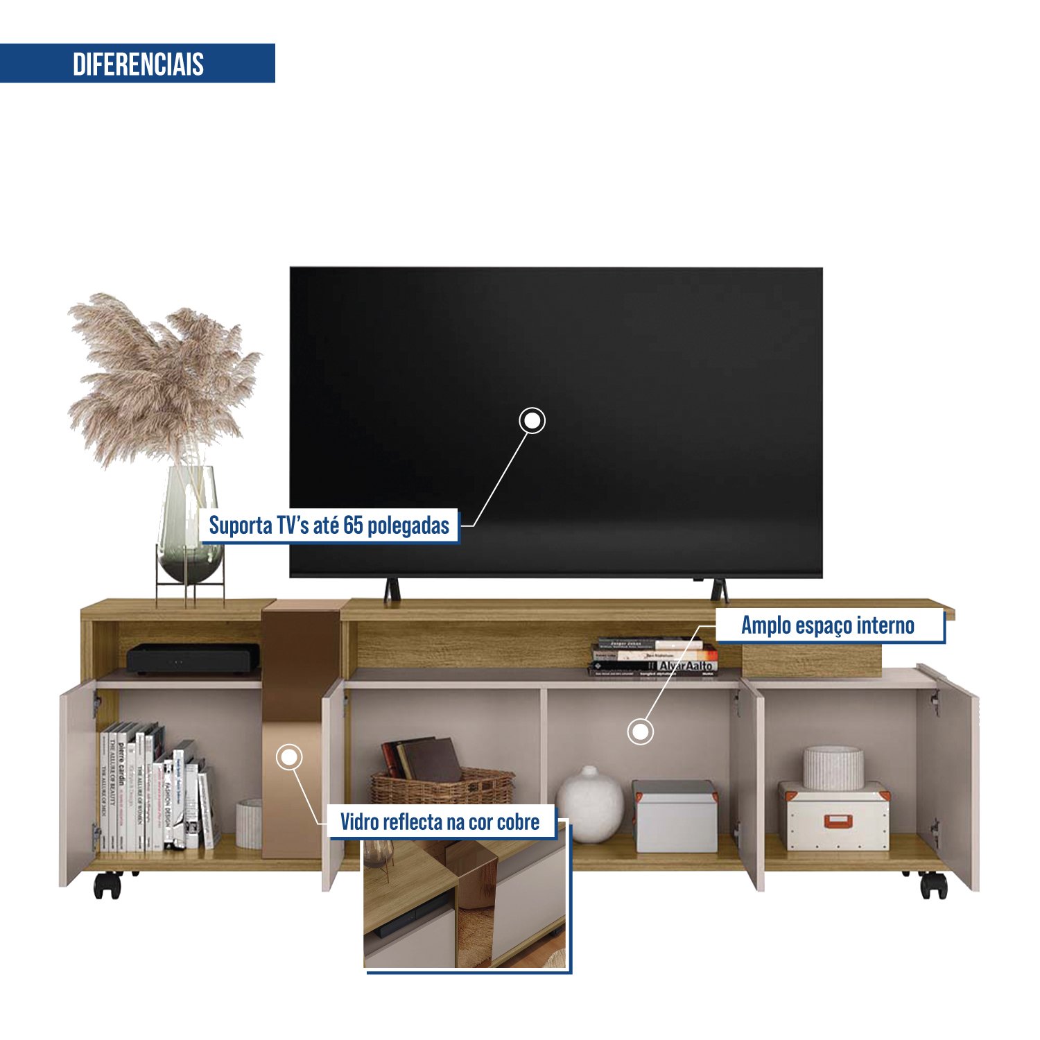 Rack para TV até 75 Polegadas Itapema Espresso Móveis | MadeiraMadeira
