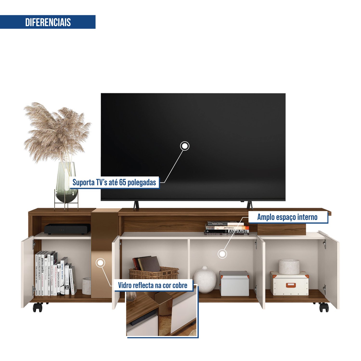 Rack para TV até 75 Polegadas com Espelho Reflecta Itapema Espresso ...