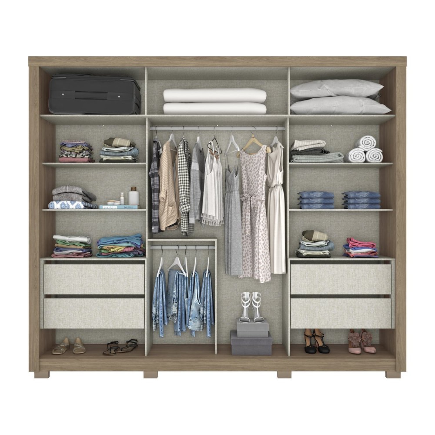 Guarda Roupas Casal 2 Portas Deslizantes 4 Gavetas Palace | MadeiraMadeira