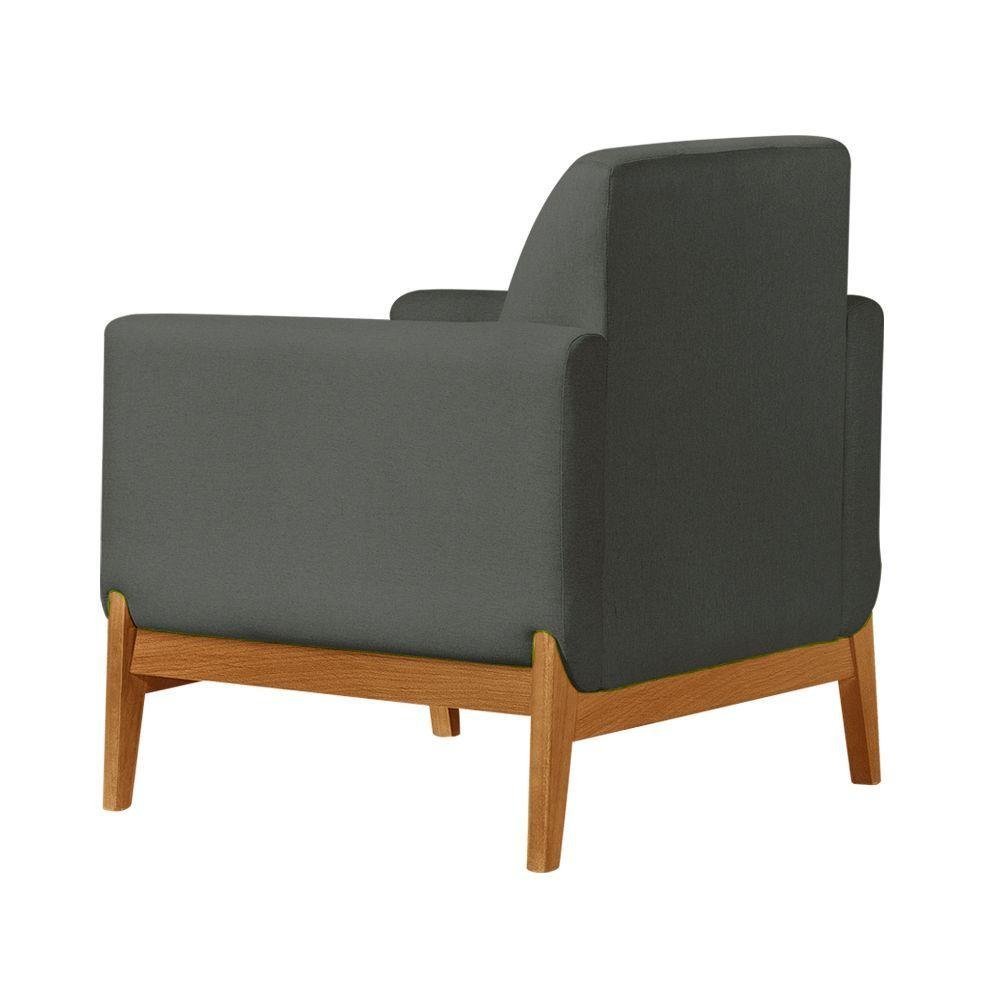 Poltrona Esmeralda Tecido Linho Chumbo Base Madeira Maciça Natural ...