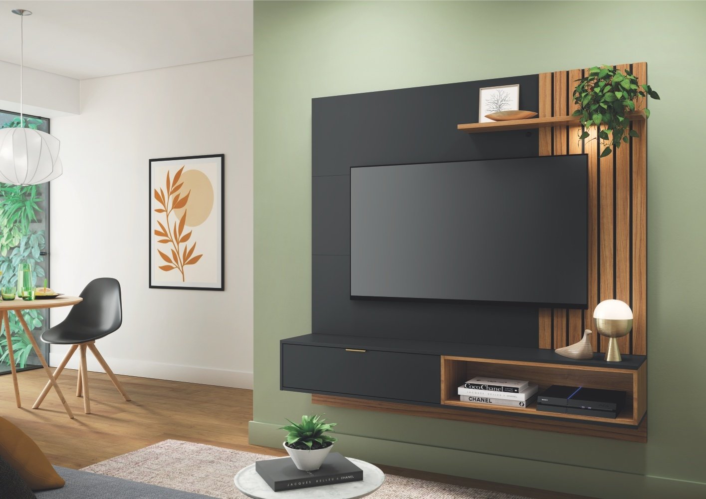 Home para TV Ripado e Portas Ivelis 1.6 Preto Noce | MadeiraMadeira