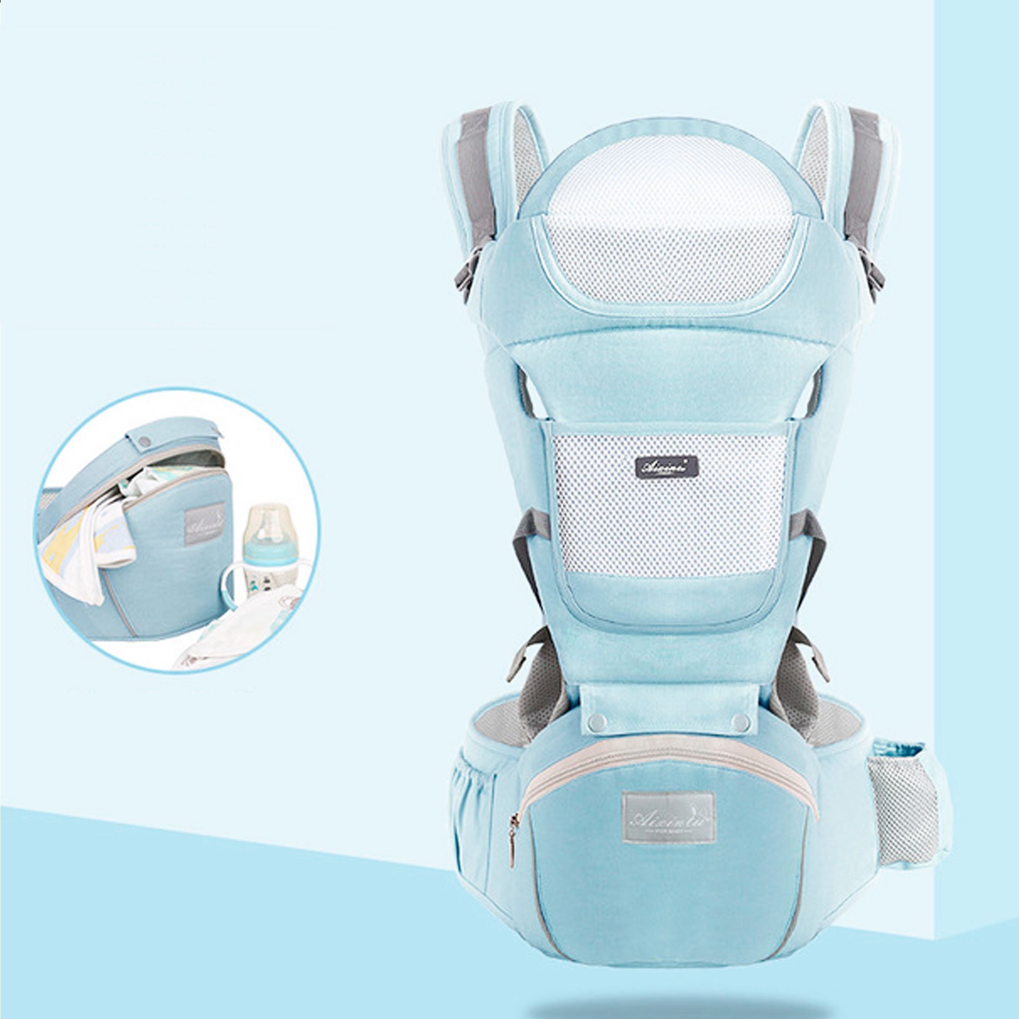 Bolsa Canguru Ergonômico Bebê Mãe Premium 4 Em 1 U AZUL UNICA ...