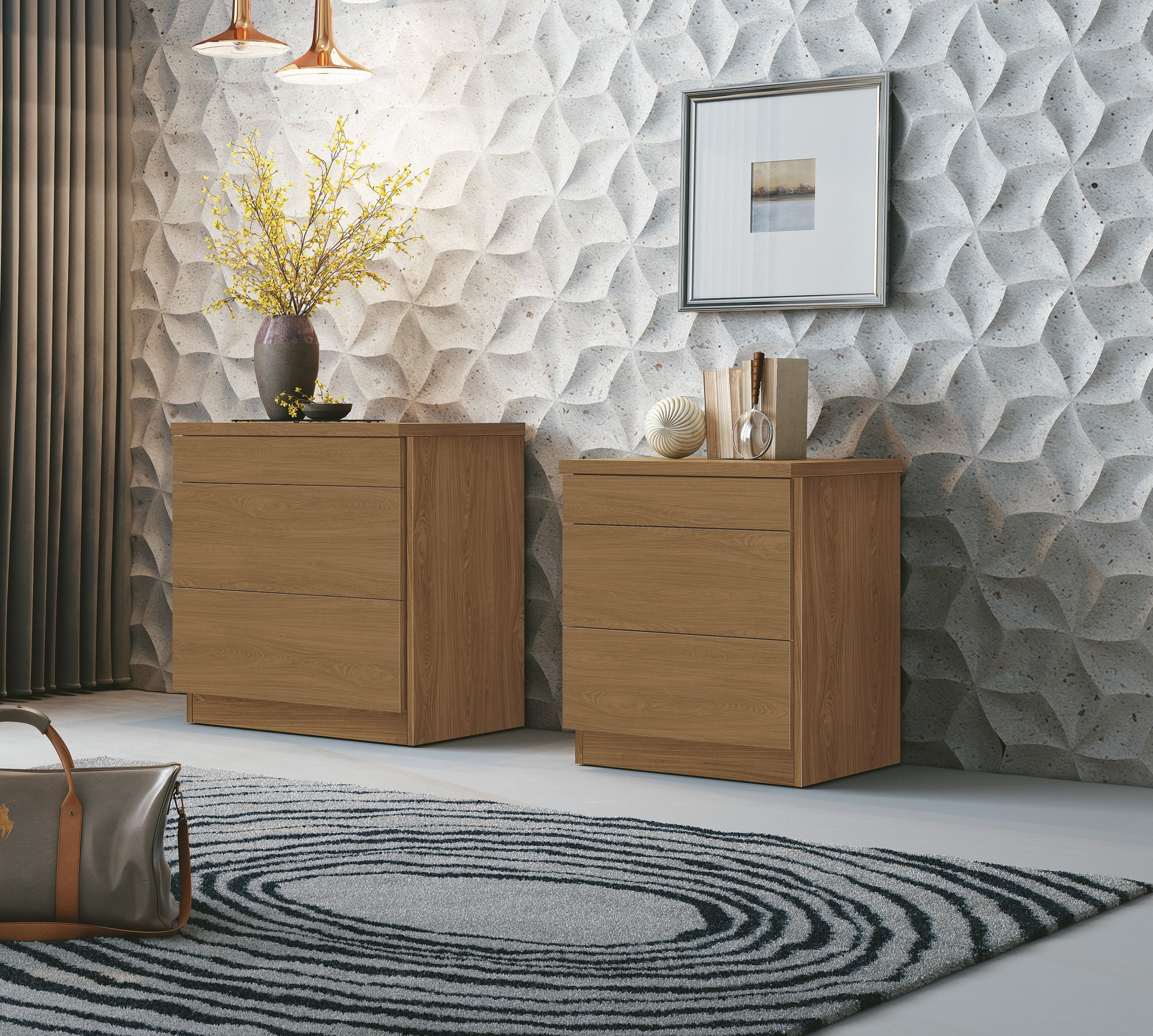 Conjunto Mesa de Cabeceira Versatile 3 Gavetas Freijó - Fazzio ...