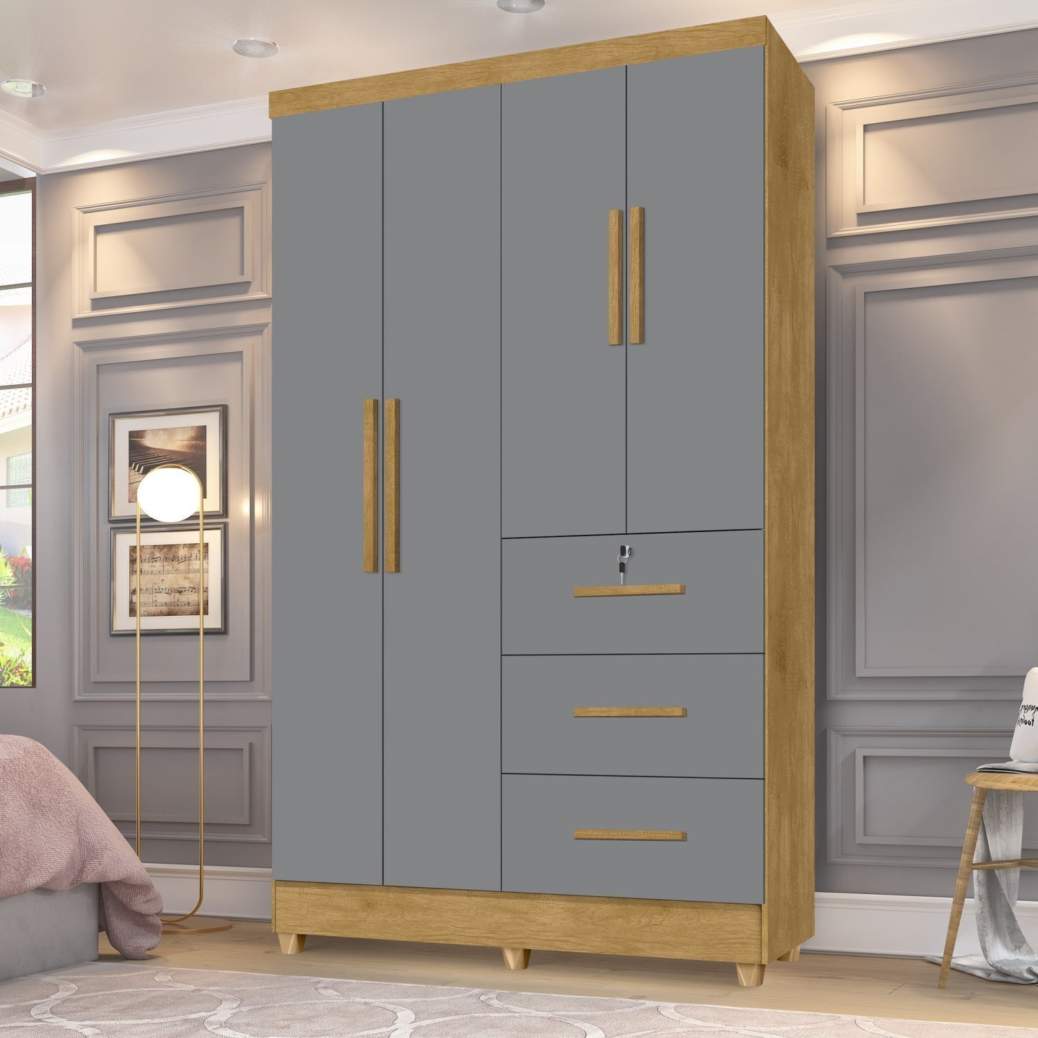 Guarda Roupas 4 Portas 3 Gavetas Tokio | MadeiraMadeira