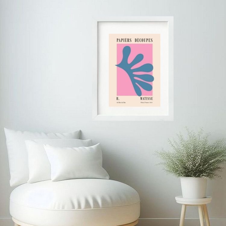 Quadro Matisse Azul Rosa Coral- 60x48cm:moldura Branca | MadeiraMadeira