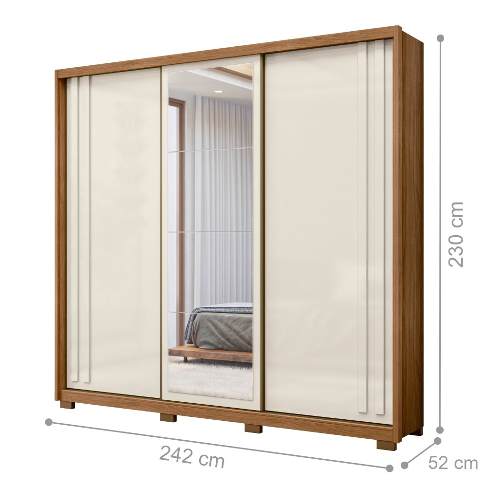 Guarda Roupa com Espelho Hera Freijó/Off White | MadeiraMadeira