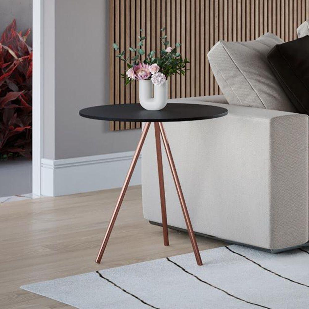 Mesa Lateral Eames Gabriela Tampo Madeira Preto Pés Cobre - Preto | MadeiraMadeira