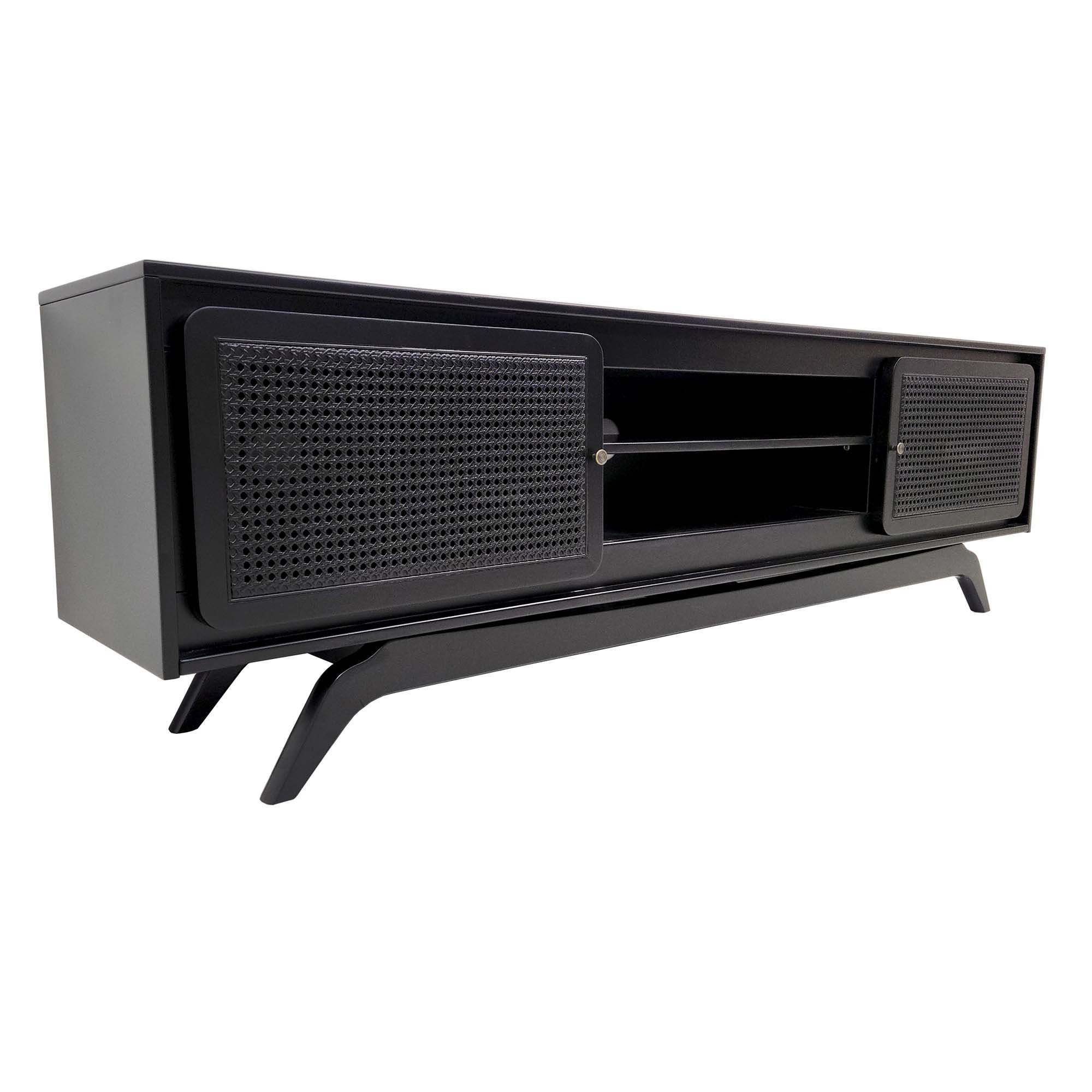 Rack Sala Tv até 75 Polegadas Ricco 180 Cm Laca Portas Palhinha Preto ...