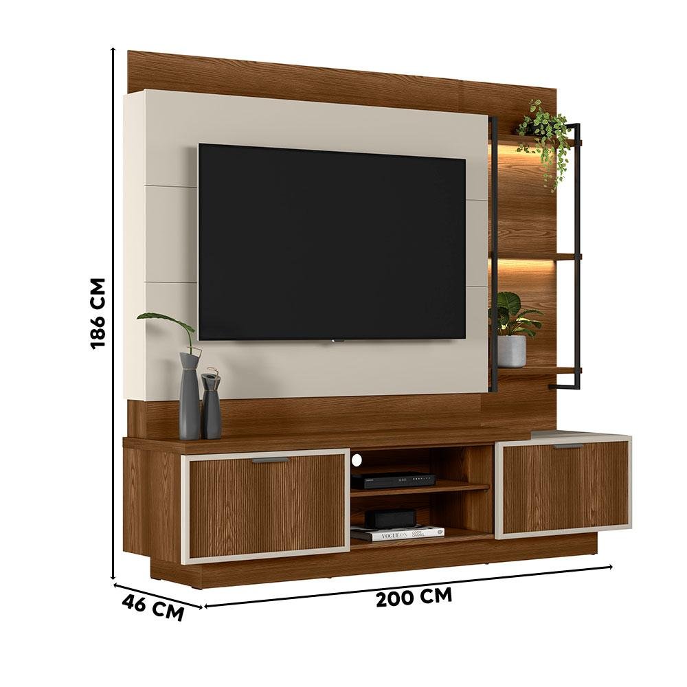 Estante Home Para TV 65 Polegadas Com Led Freijó Off White Belmont ...