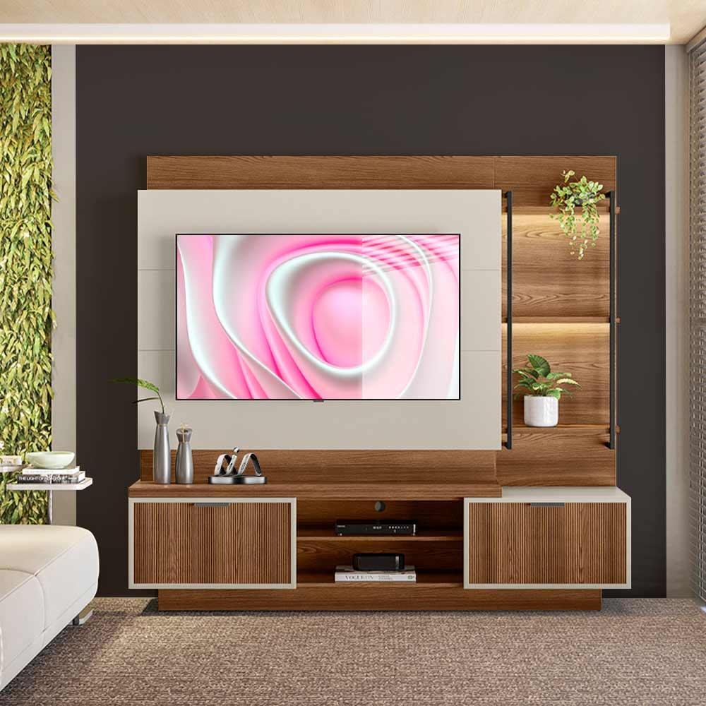 Estante Home Para TV 65 Polegadas Com Led Freijó Off White Belmont ...