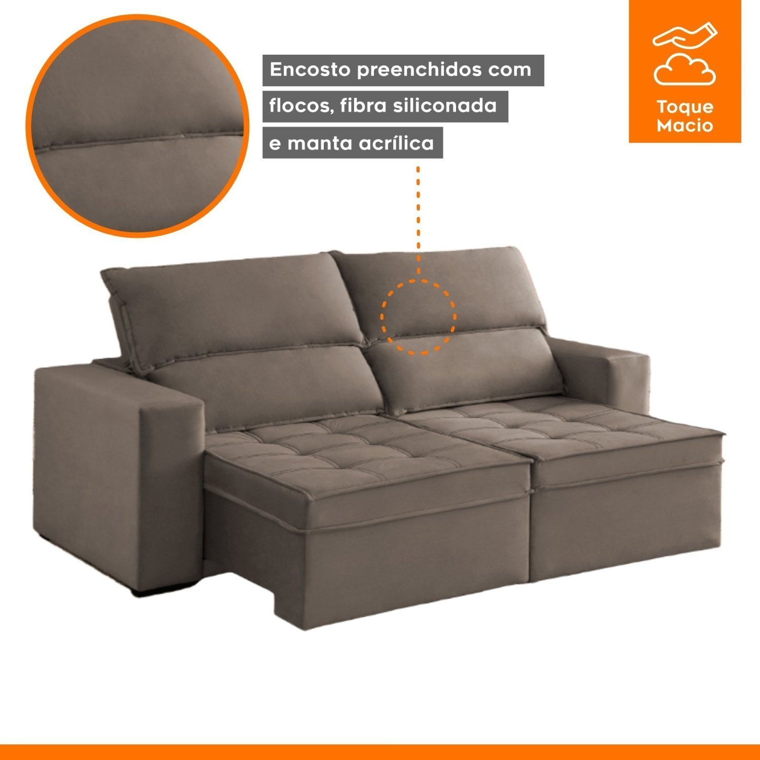 Sofá 2 Lugares Retrátil e Reclinável 180cm Búzios | MadeiraMadeira