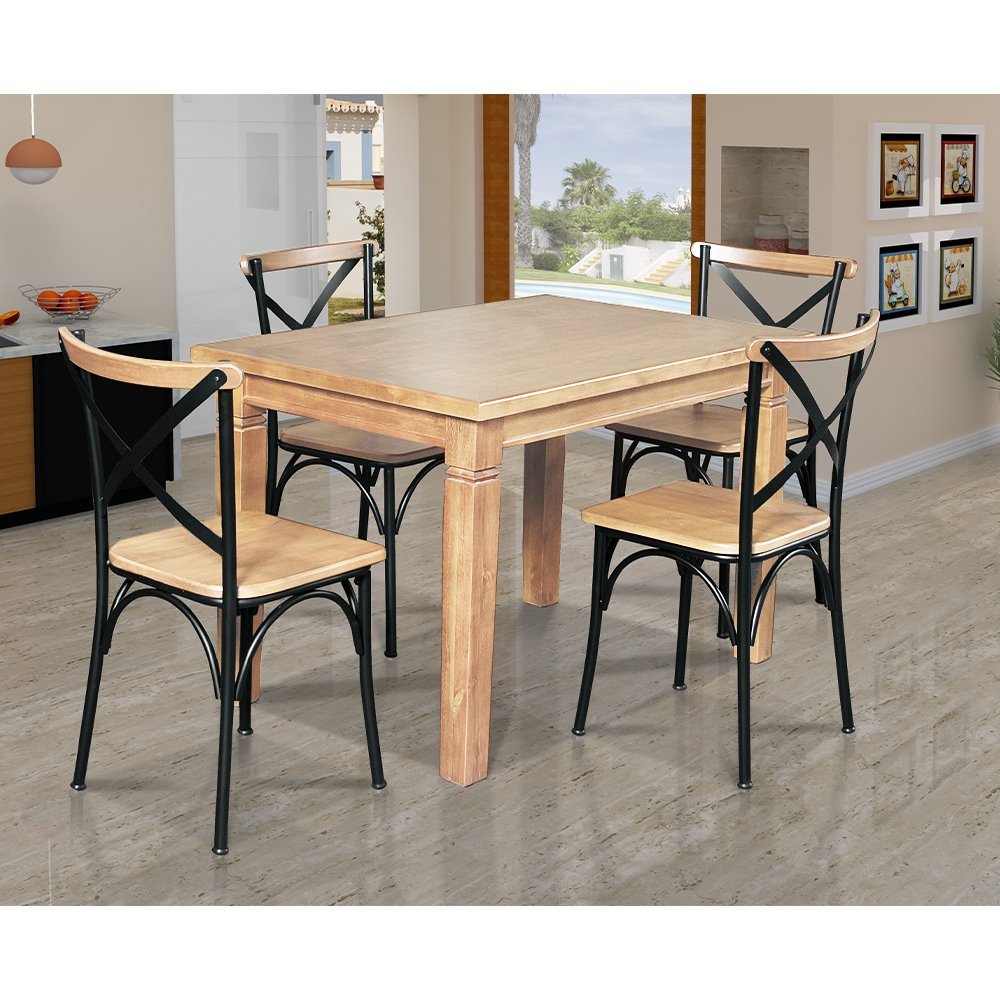 Mesa Jantar Retangular Madeira Maciça Aurora 120x80 com 4 Cadeiras ...