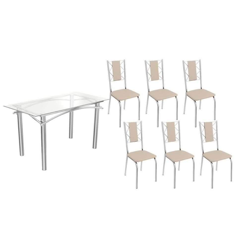 Sala de Jantar Completa Elba C/ Tampo de Vidro 150cm e 6 Cadeiras ...