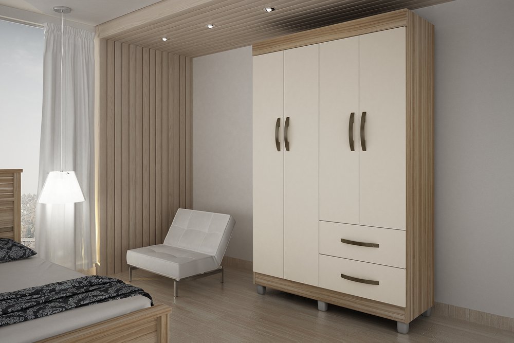 Guarda Roupa Solteiro 4 Portas 2 Gavetas Paris CHF Moveis Cedro/Off ...