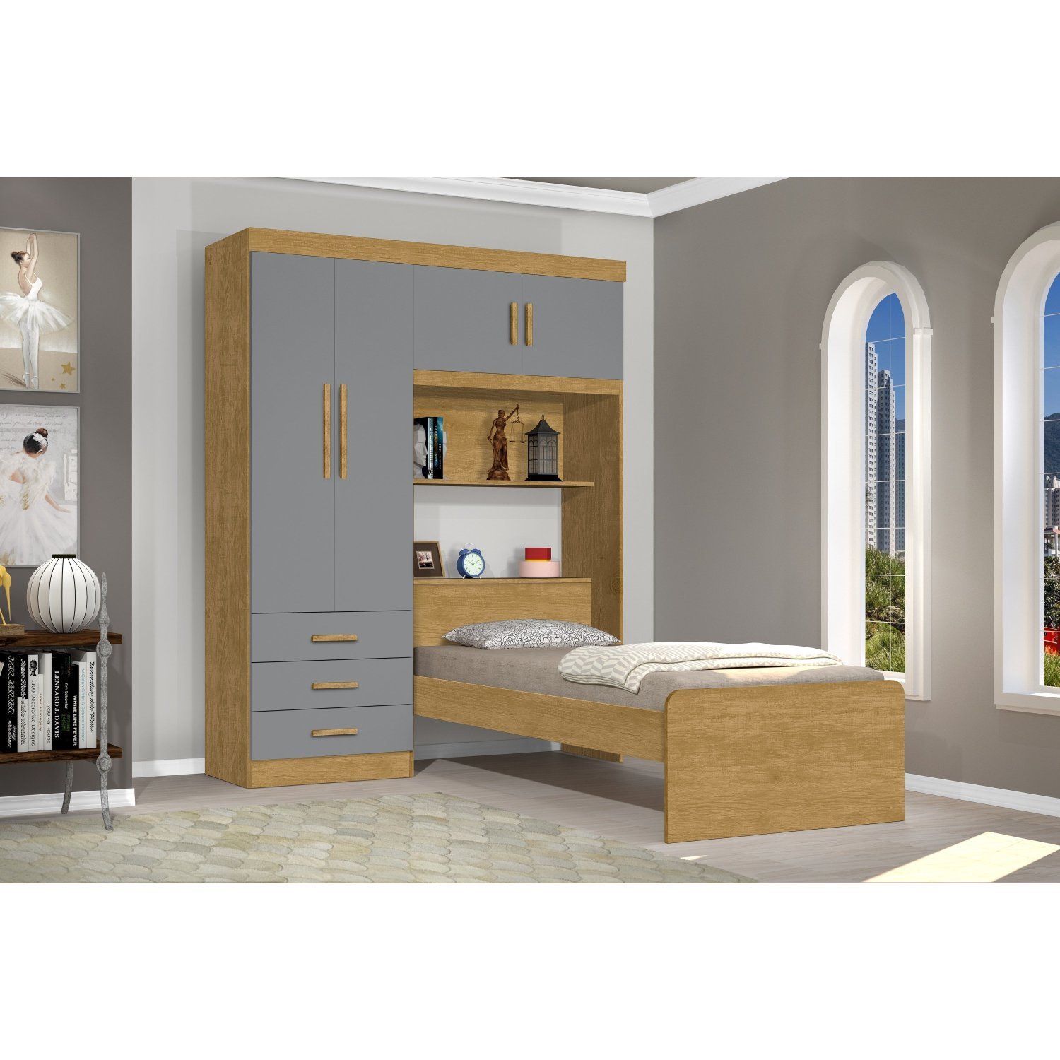 Guarda Roupa com Cama 4 Portas 3 Gavetas Cancun | MadeiraMadeira