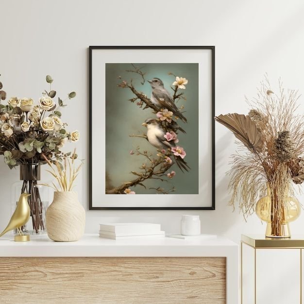 Quadro Vintage Birds - 60x48cm:madeira Branca | MadeiraMadeira