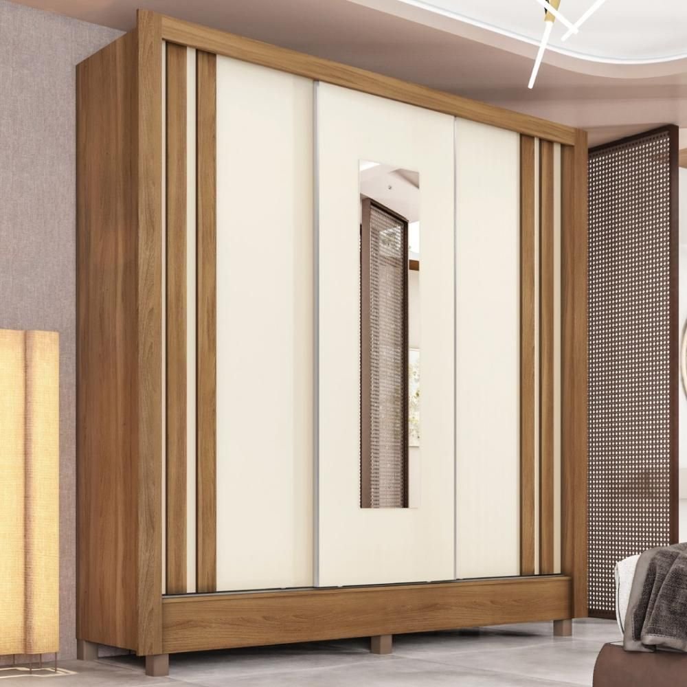 Guarda Roupa Casal 3 Portas com Espelho e 2 Gavetas Chade - Amêndola ...