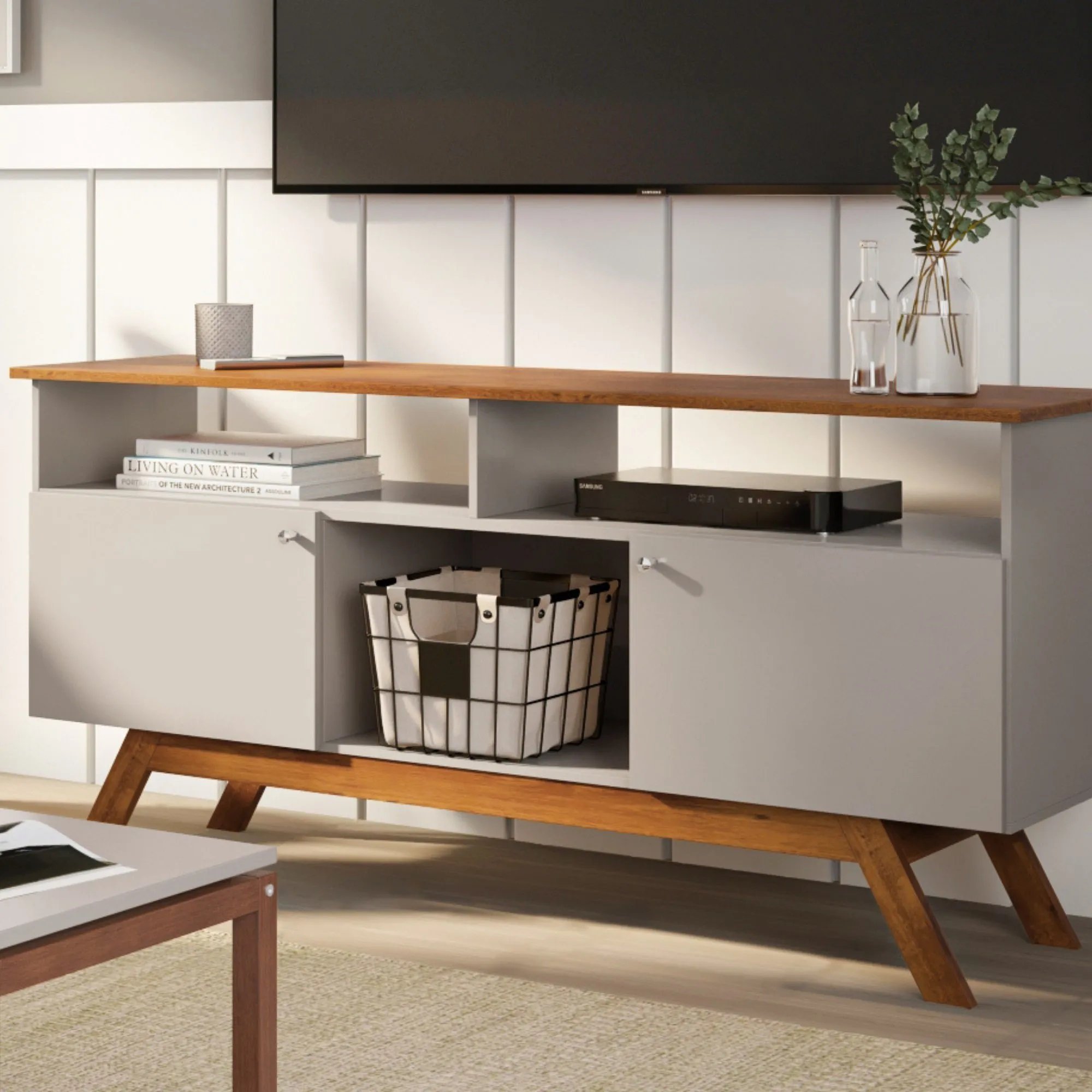 Rack Amsterdã 2 Portas para TV até 50'' Off White/Nature - Tebarrot ...