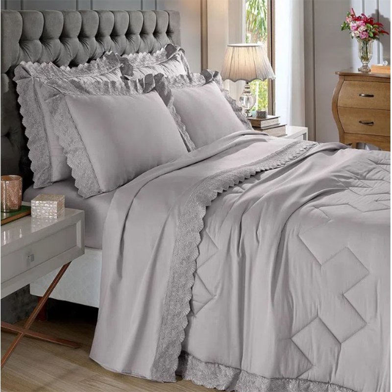 Jogo de Cama Buettner Queen Percal 300 Fios c/ Renda Estela 4 Peças ...