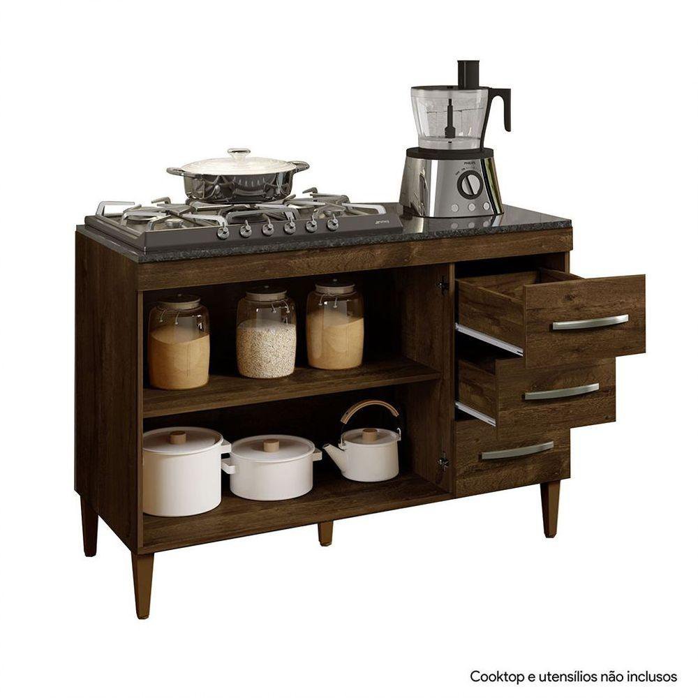 Balcão Para Cooktop 5 Bocas 2 Portas 3 Gavetas Ipe | MadeiraMadeira