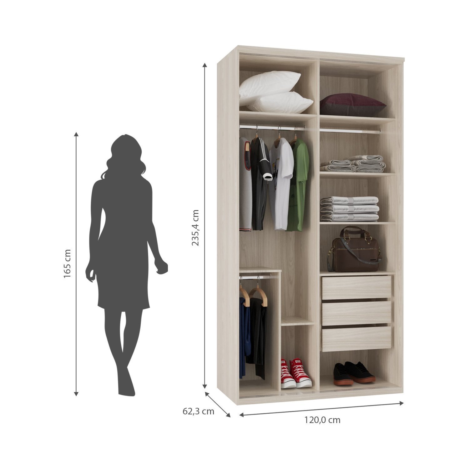 Guarda-Roupa Modulado Solteiro 1,20m 2 Portas de Correr 3 Gavetas e ...