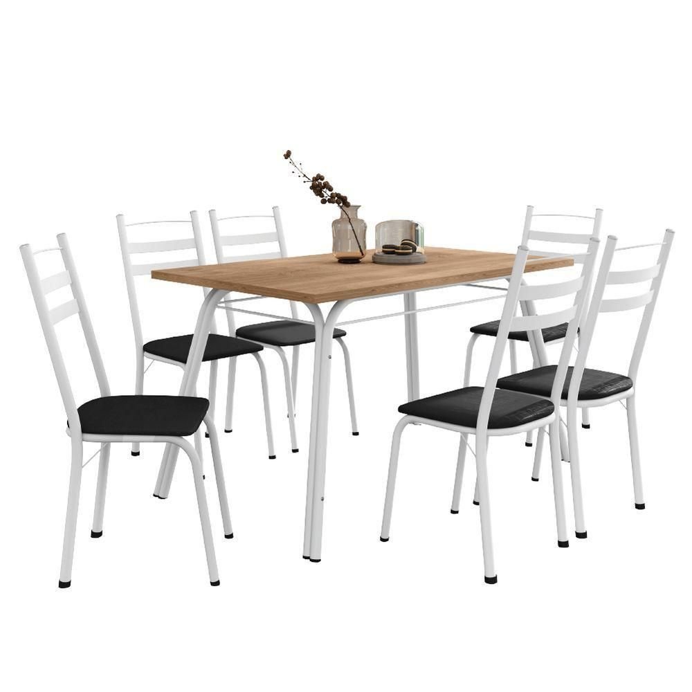 Conjunto de Mesa Sala de Jantar com 6 Cadeiras Tubular Tampo Bp ...