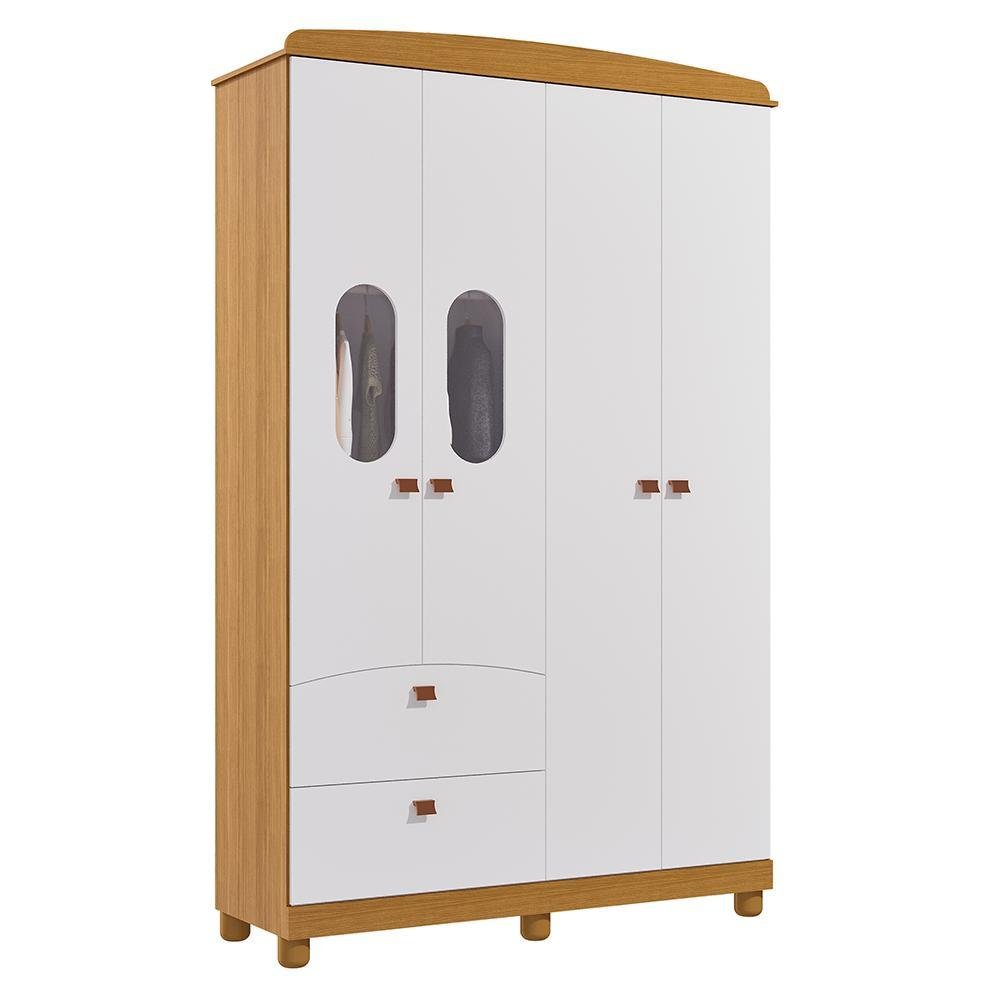 Guarda Roupa Infantil Fofura 4 Portas e 2 Gavetas Nature/branco ...