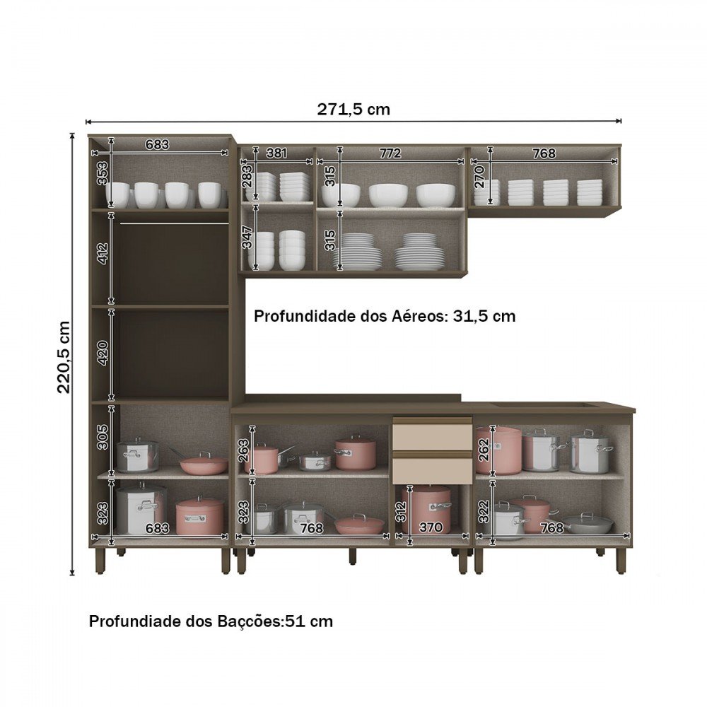 Cozinha Completa Connect 12 Portas 2 Gavetas Duna/cristal - Henn ...