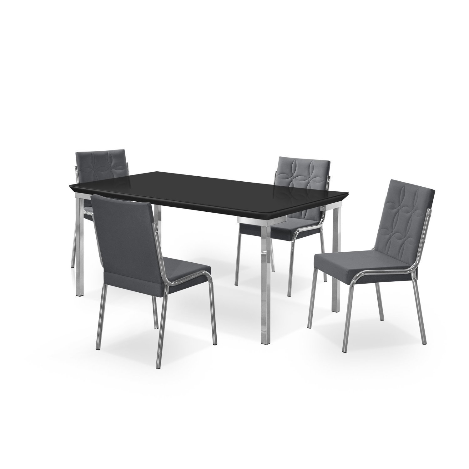 Conjunto Mesa Iza 120x90cm Tampo MDF/Vidro 4 Cadeiras Natani ...
