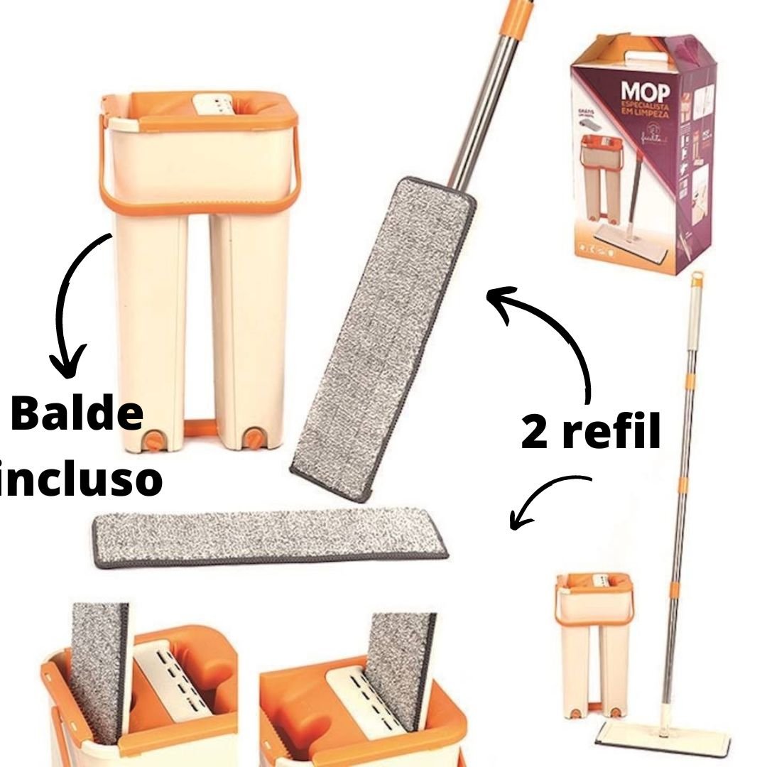 Rodo Flat Mop E Balde Lava E Seca Profissional Com 2 Refil | MadeiraMadeira