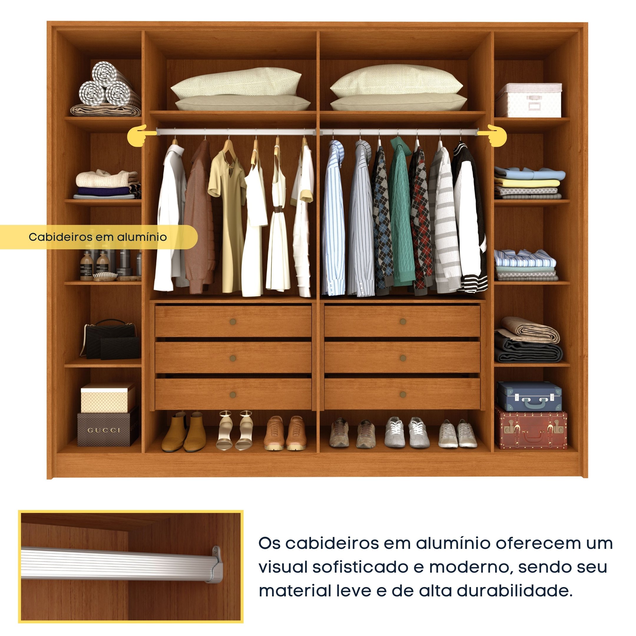 Guarda Roupa Casal Ripado 6 Portas 6 Gavetas 275cm Espresso Móveis | MadeiraMadeira