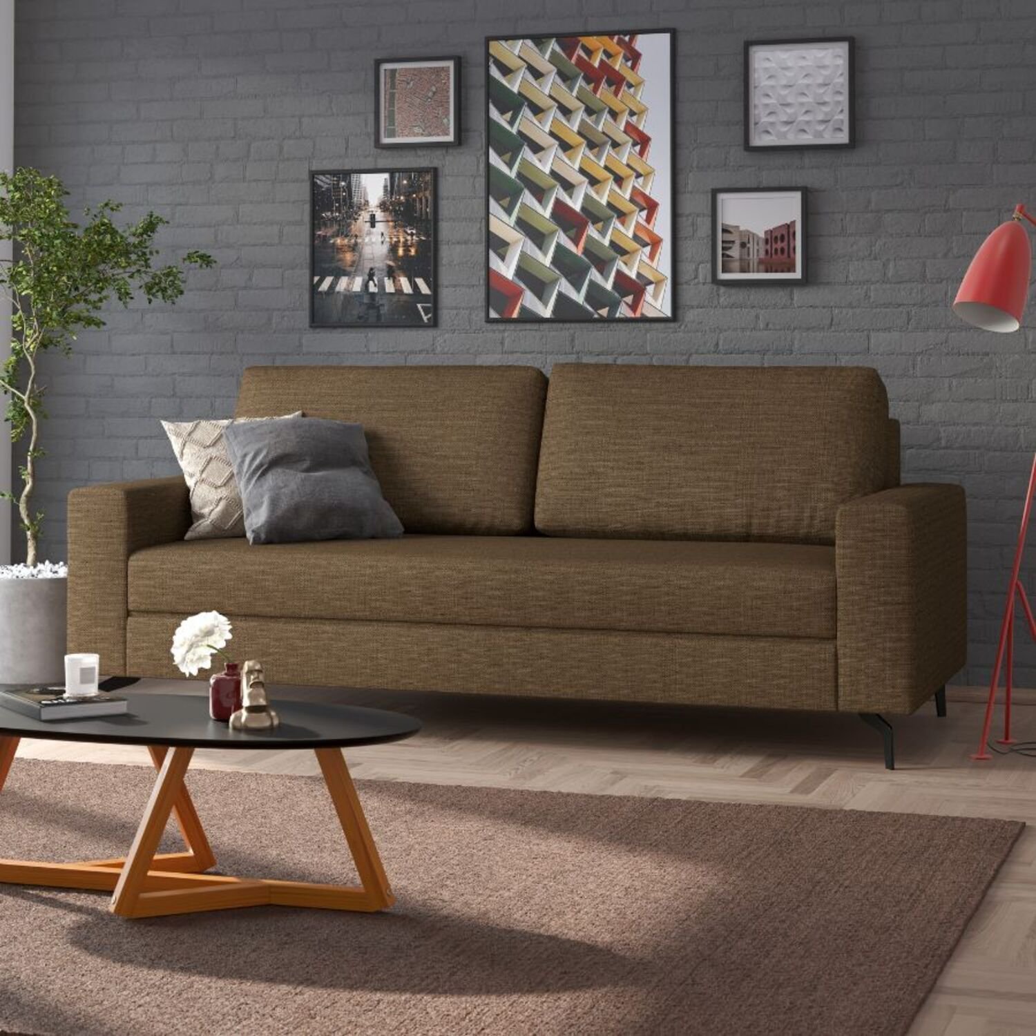 Sofá 3 Lugares 1,94m Living Fixo em Linho Loft | MadeiraMadeira