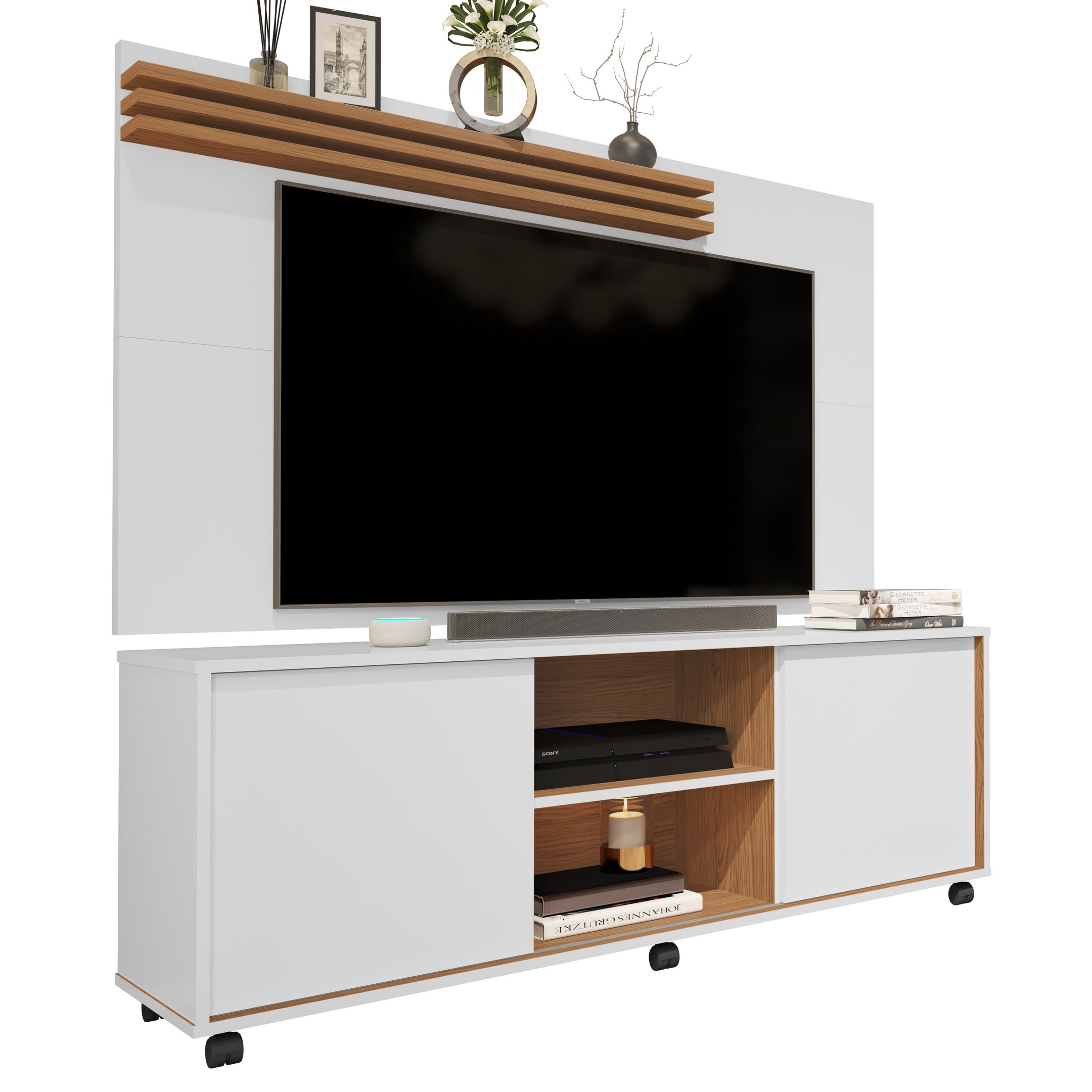 Rack Com Painel Para TV até 55 Polegadas - Branco/Freijó | MadeiraMadeira