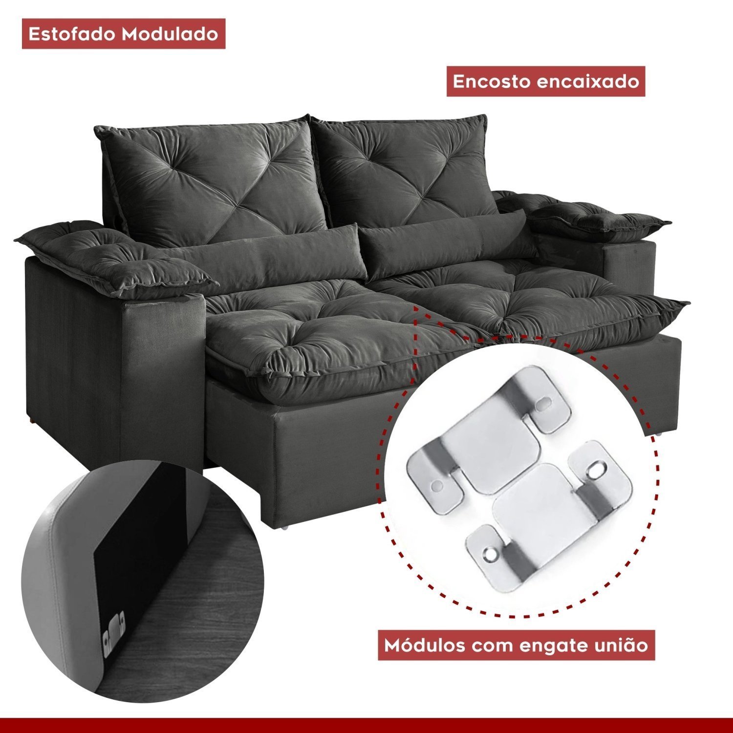 Sofá Retrátil e Reclinável 3 Lugares 196cm Londres | MadeiraMadeira