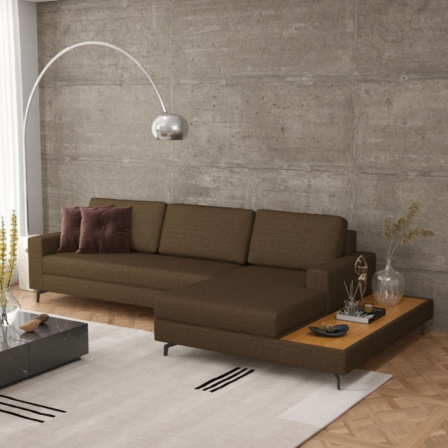 Sofá em Linho 322cm Chaise Direito e Deck Loft | MadeiraMadeira