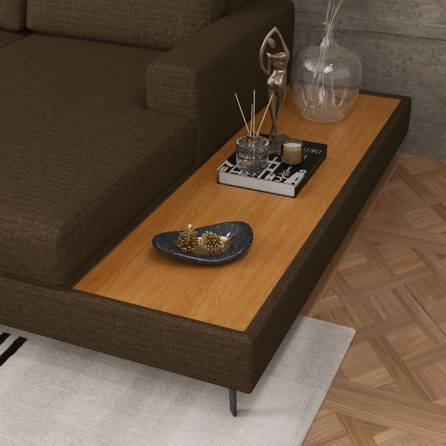 Sofá em Linho 322cm Chaise Direito e Deck Loft | MadeiraMadeira