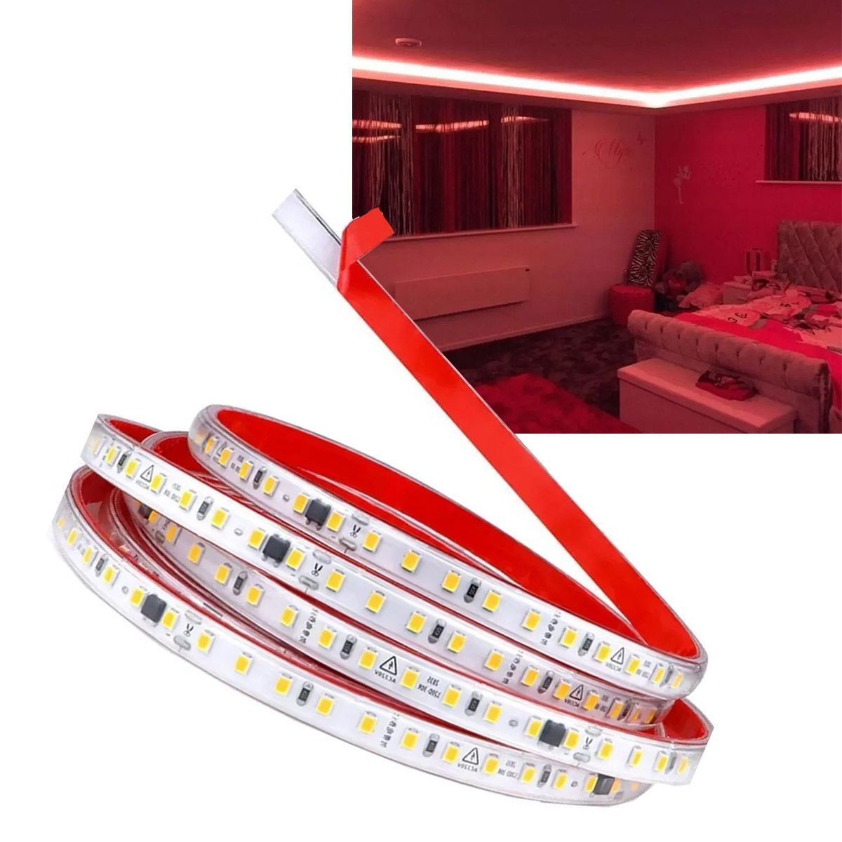 Fita Led SMD Dupla Face 3 Metros Iluminaçao Vermelha Luz Quarto Sala ...