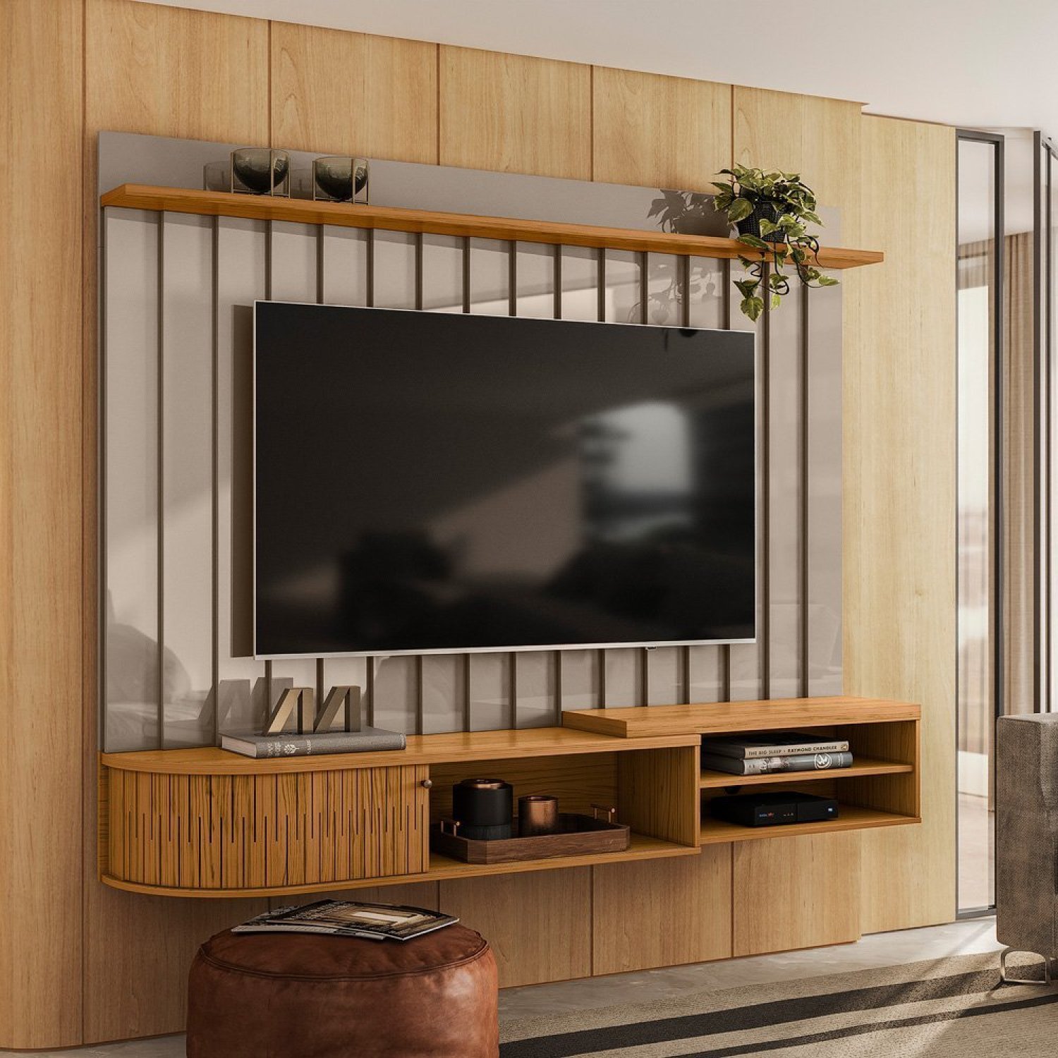 Painel Ripado para TV Curvo até 75 Polegadas com Portas Imola ...