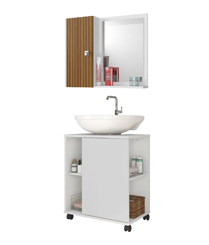 Gabinete para Banheiro 55 cm Tokio com Espelheira Genova - Móveis Potenza Moveis Potenza Branco ...