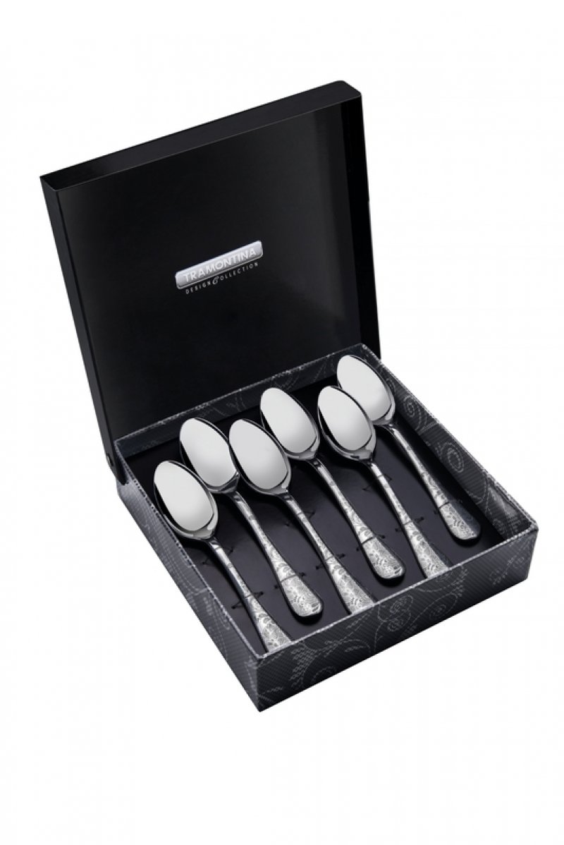 CONJUNTO DE COLHERES PARA SOBREMESA LACE EM ACO INOX 6 PECAS ...