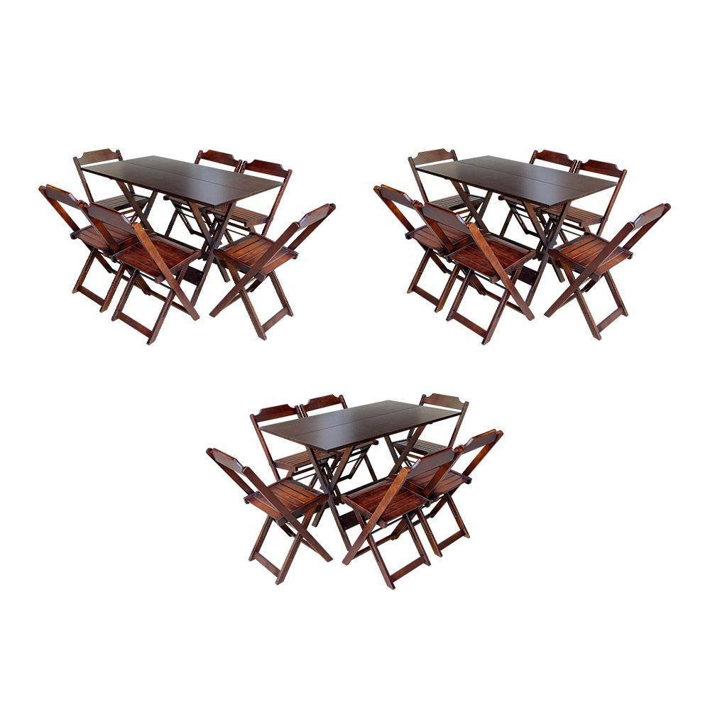 Kit 3 Conjuntos De Mesa Dobravel Com 6 Cadeiras De Madeira 120X70 Para Restaurante E Bar ...
