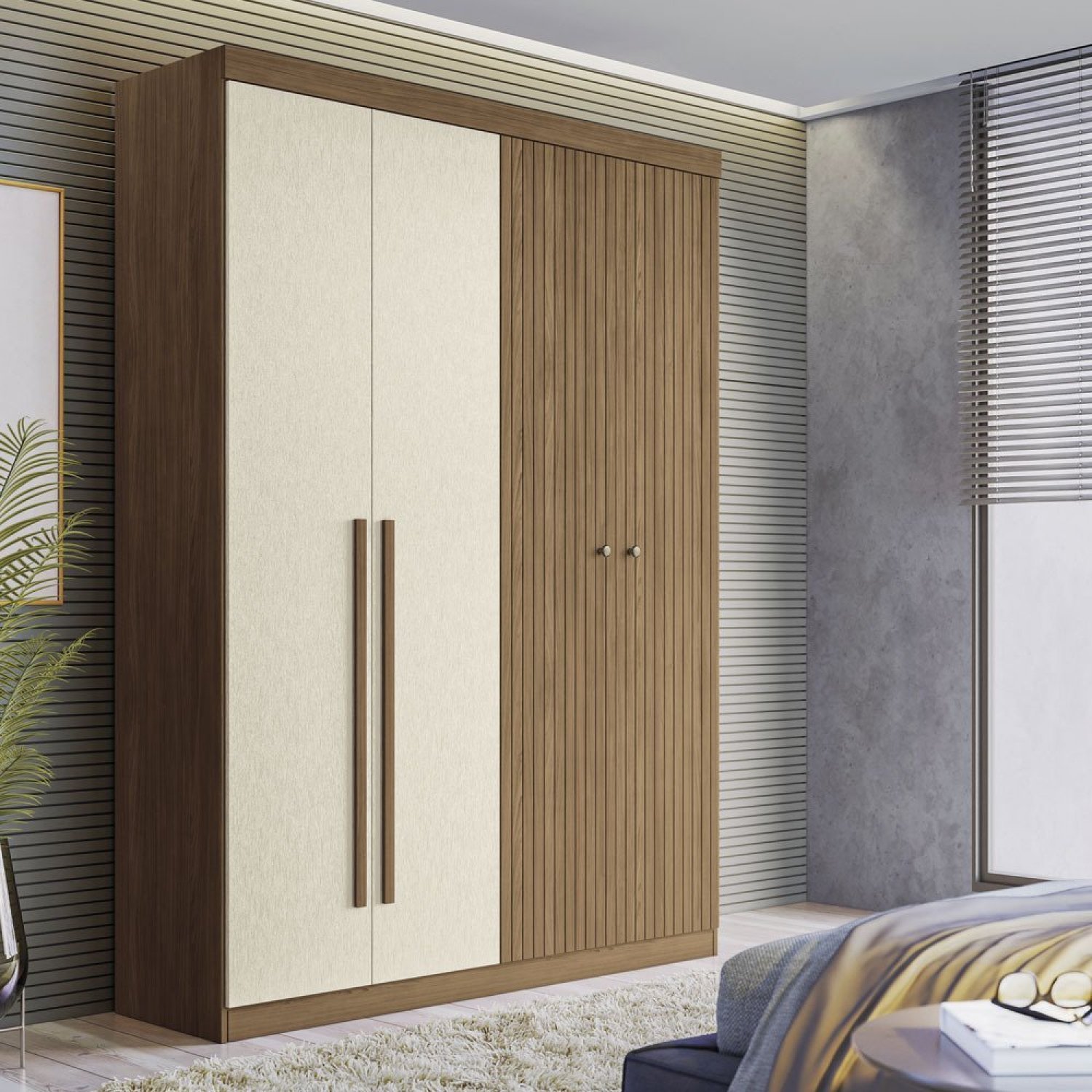 Guarda Roupa Solteiro Ripado 4 Portas 2 Gavetas Antony | MadeiraMadeira