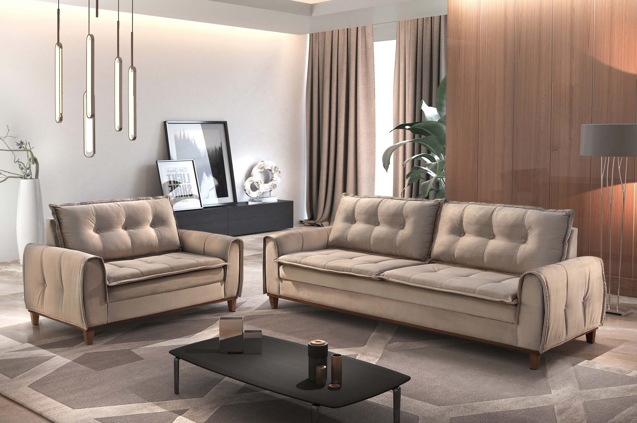 Conjunto de Sofá 2 e 3 Lugares 820 - Veludo Bege - Rondomóveis Veludo ...