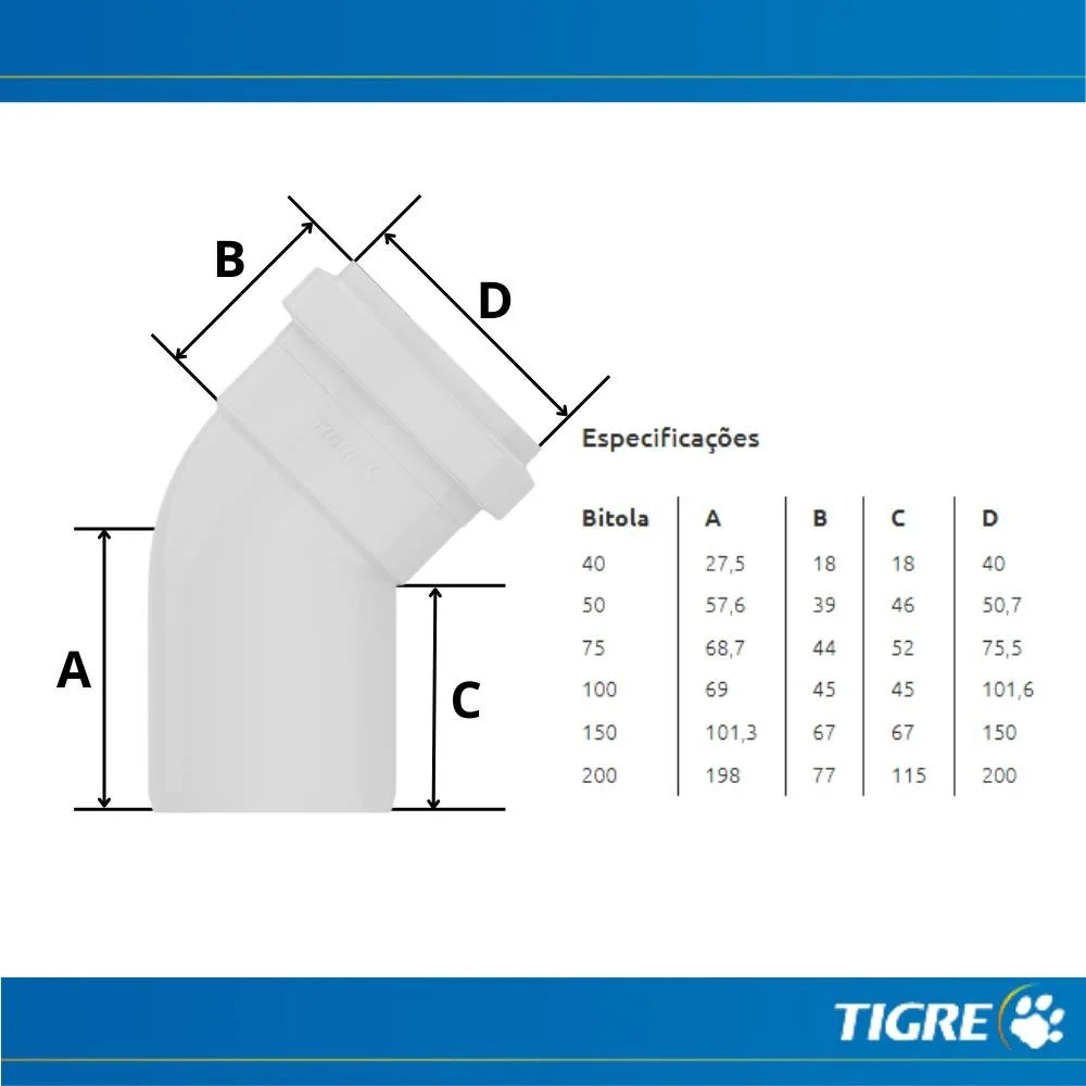 Joelho Cotovelo De 45° Graus PVC Branca Para Canos De Água De Esgoto De ...