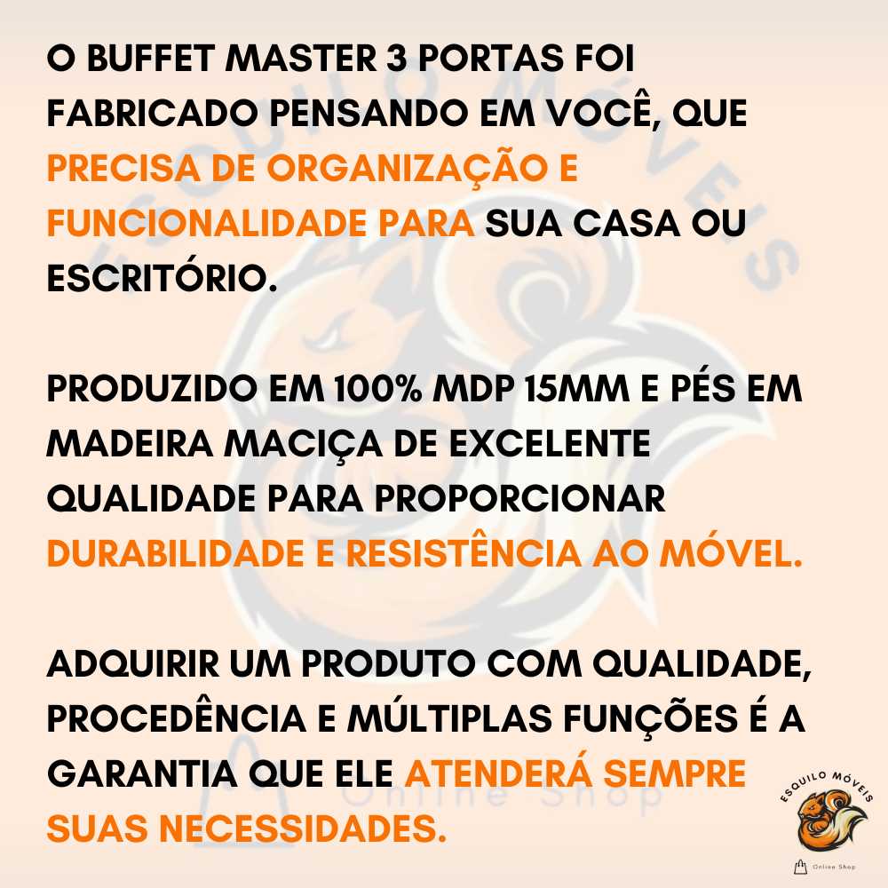 Aparador Buffet Master 3 Portas Multiuso Balcão Preto Nature ...